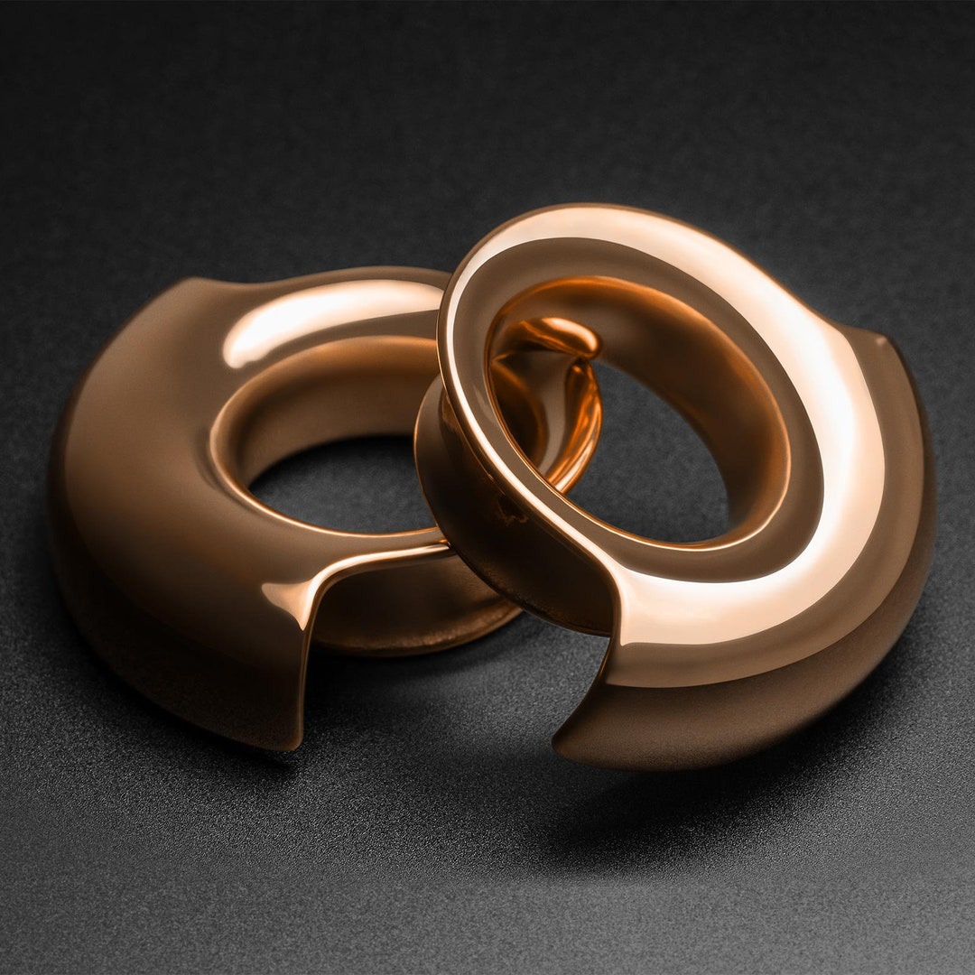 Lobe Cuff Rose Gold PVD Double Flare Tunnel | 316L Surgical Steel Ear ...