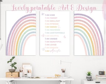 Rainbow Affirmations Wall Art Positive Affirmations for Kids I Am Kind ...