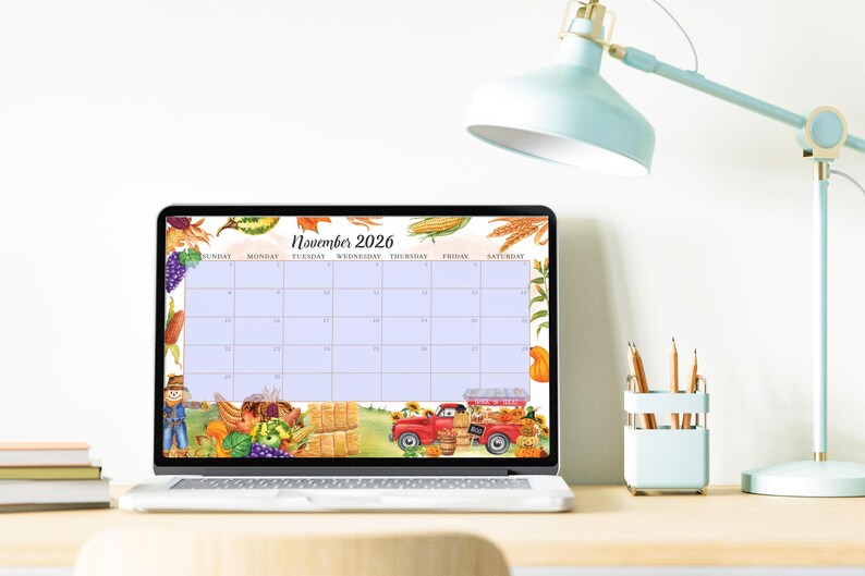 EDITABLE November 2026 Calendar, Watercolor Thanksgiving Day, Autumn ...