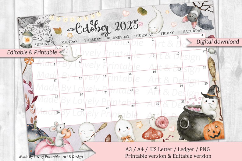 EDITABLE October 2025 Calendar, Happy Spooky Halloween Planner ...