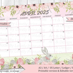 EDITABLE April 2025 Calendar, Monthly Planner, Happy Easter Day ...