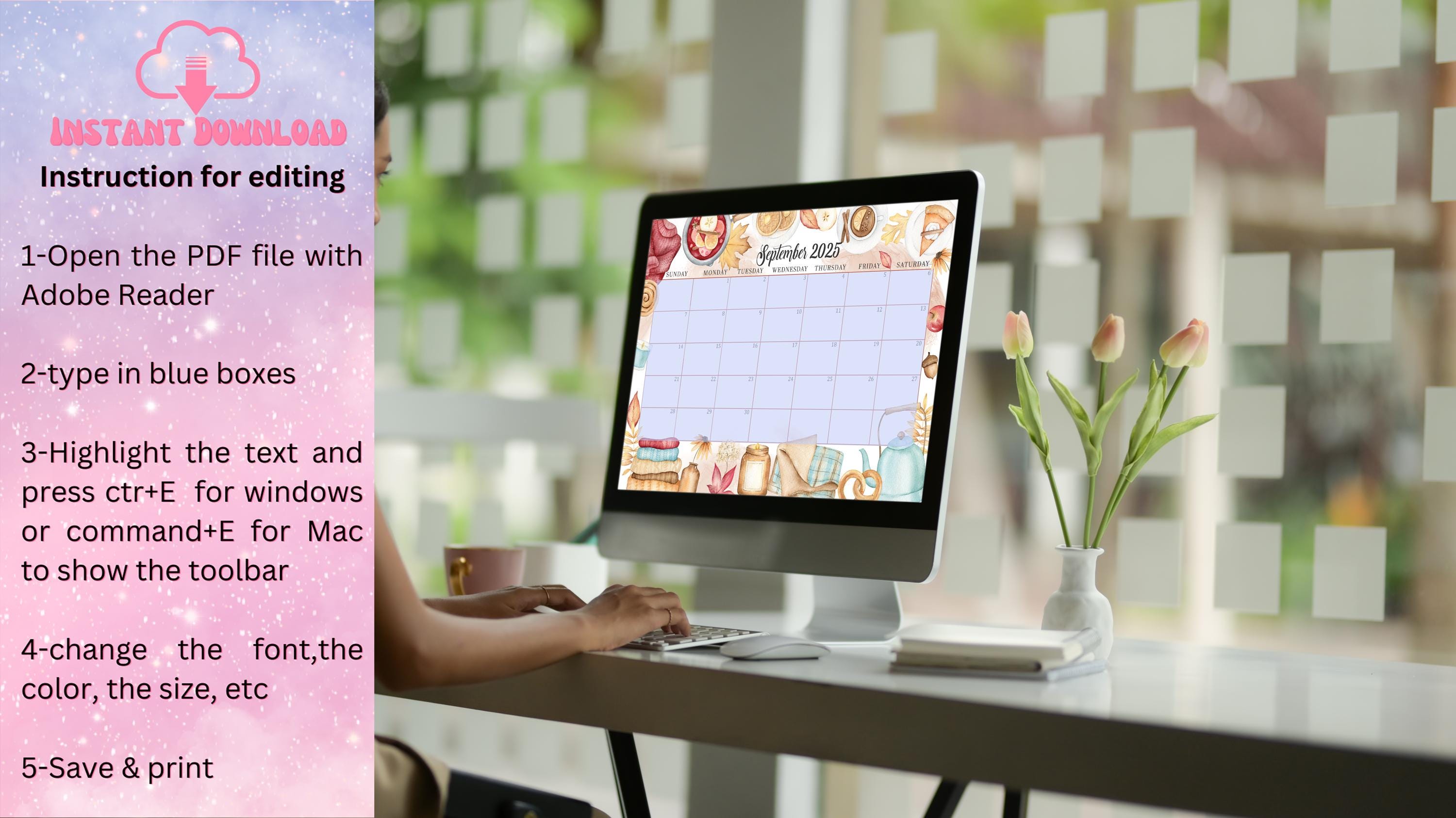 EDITABLE September 2025 Calendar, Cozy Autumn Mood, Beautiful Fall ...