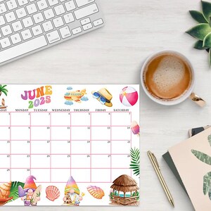 EDITABLE June Calendar, Hello Summer With Cute Gnome, Colorful Summer ...
