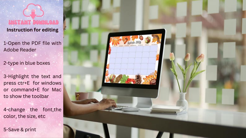 EDITABLE September 2026 Calendar, Cozy Autumn Mood, Beautiful Fall ...