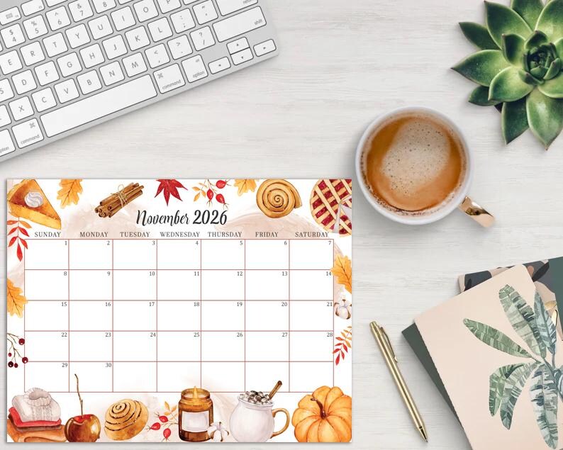 EDITABLE November 2026 Calendar, Cozy Autumn Mood, Beautiful Fall ...