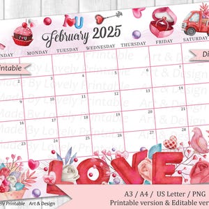 EDITABLE February 2025 Calendar, Happy Valentine With Love Gnomes ...
