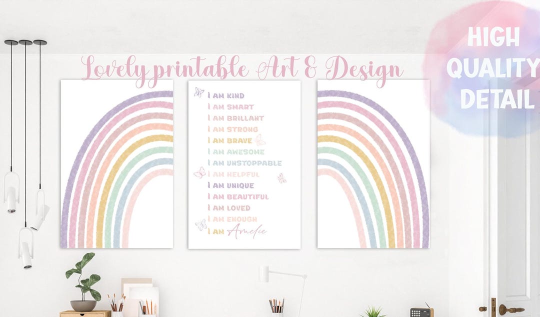 Affirmations for Kids, Rainbow Affirmations Print, I Am Kind Loved ...
