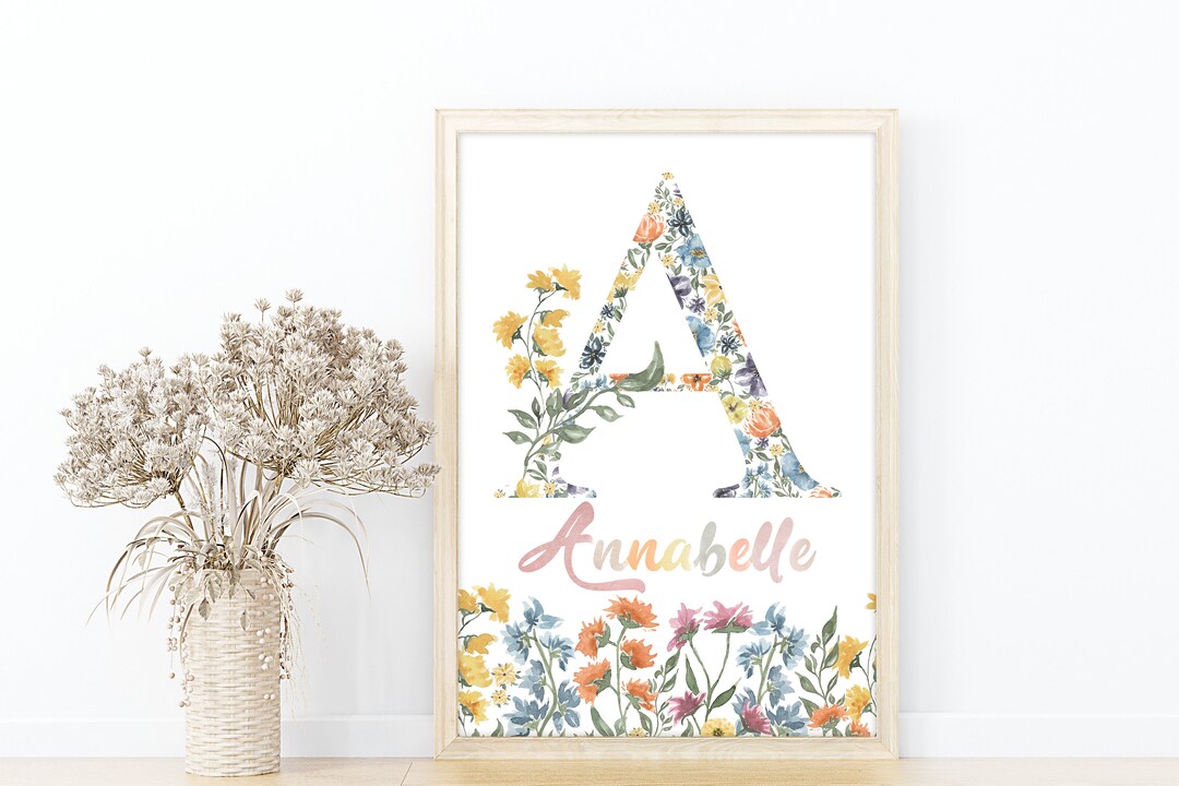 Custom Floral Initial Print, Custom Wildflower Prints, Personalized ...