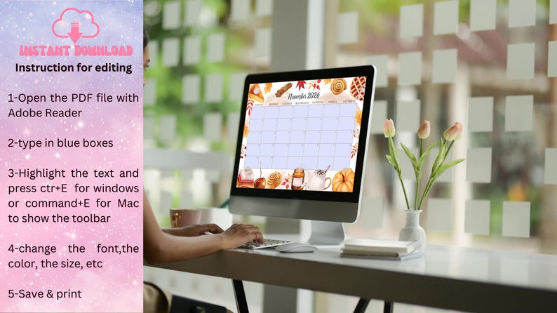 EDITABLE November 2026 Calendar, Cozy Autumn Mood, Beautiful Fall ...