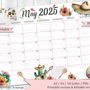 EDITABLE May 2025 Calendar, Cinco De Mayo Planner, Monthly Planner ...