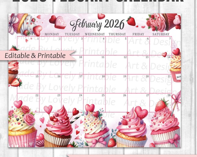 EDITABLE Fillable February 2026 Calendar, Cute Valentine Sweets Planner ...