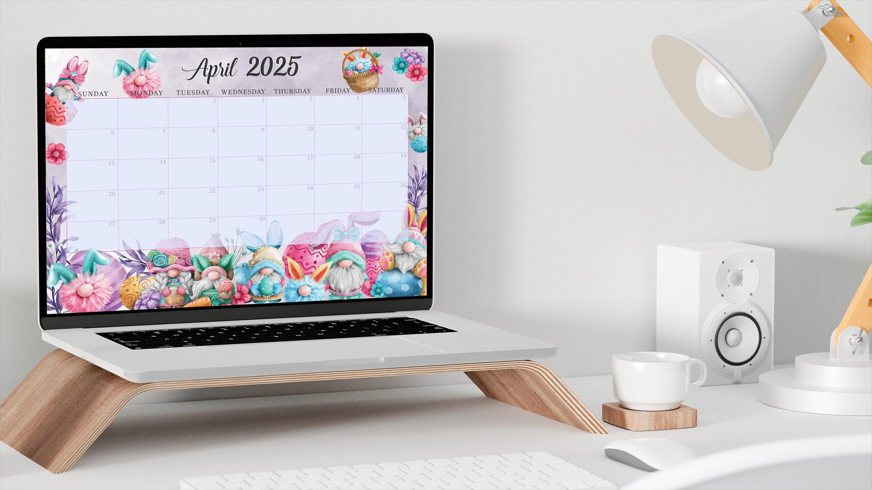 EDITABLE April 2025 Calendar, Happy Easter Day With Cute Gnomes ...