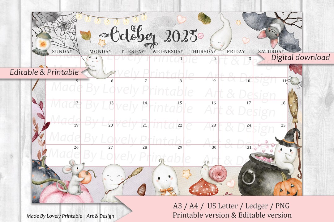 EDITABLE October 2025 Calendar, Happy Spooky Halloween Planner ...