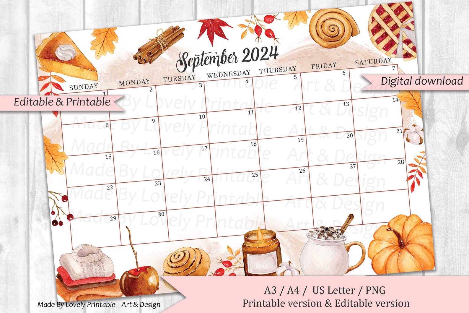 EDITABLE September 2024 Calendar, Cozy Autumn Mood, Beautiful Fall ...