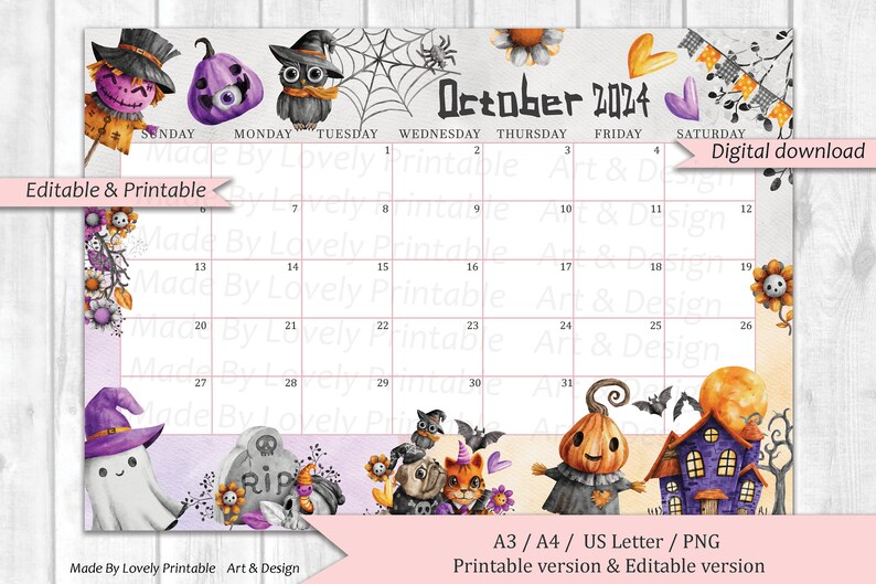 EDITABLE October 2024 Calendar, Happy Spooky Halloween Planner ... EDITABLE October 2024 Calendar, Happy Spooky Halloween Planner ...
