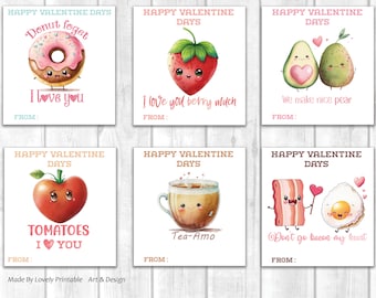 16 Printable Cute Food Pun Valentine's Day Card Set, Valentine's Day ...