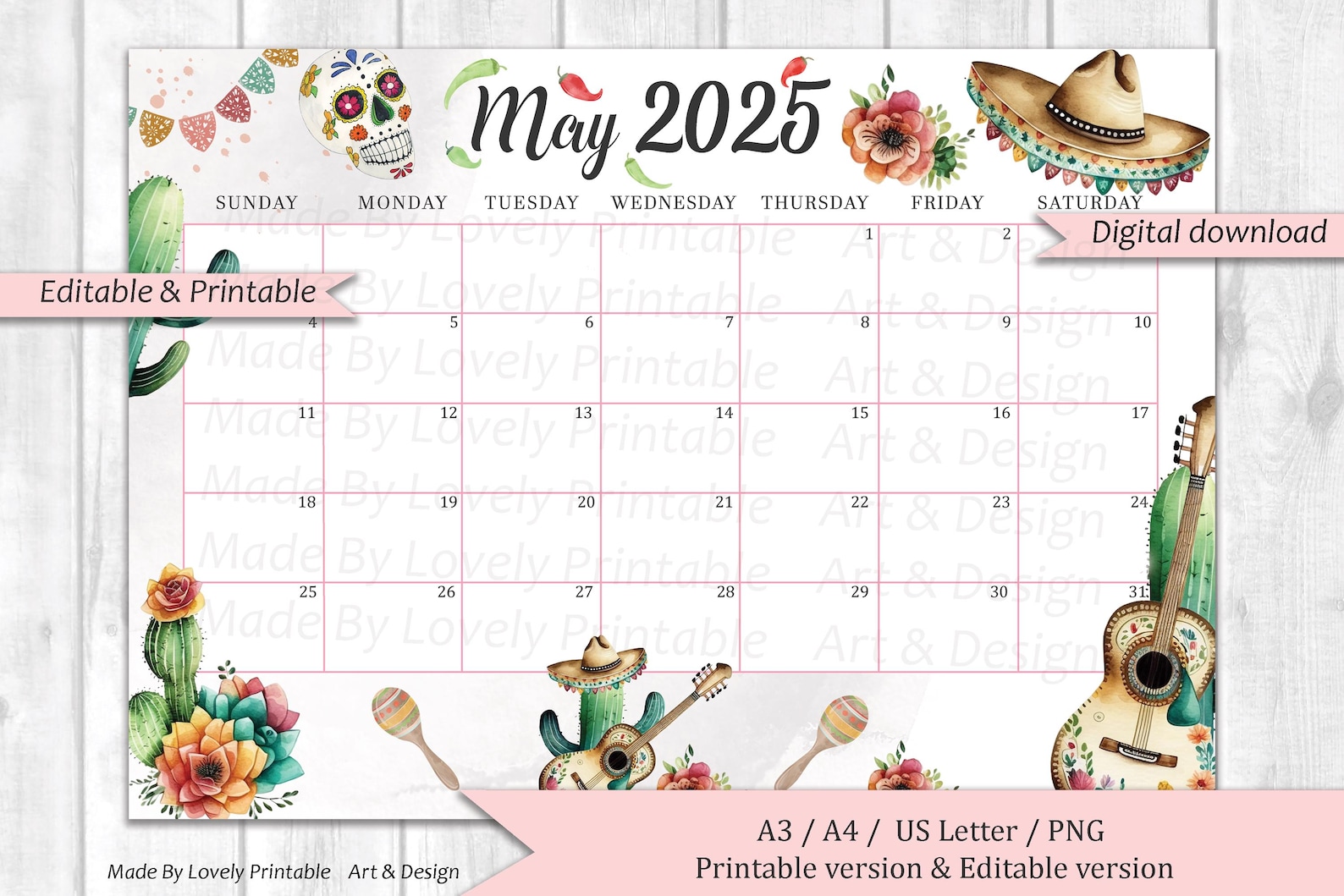 EDITABLE May 2025 Calendar, Cinco De Mayo Planner, Monthly Planner ...