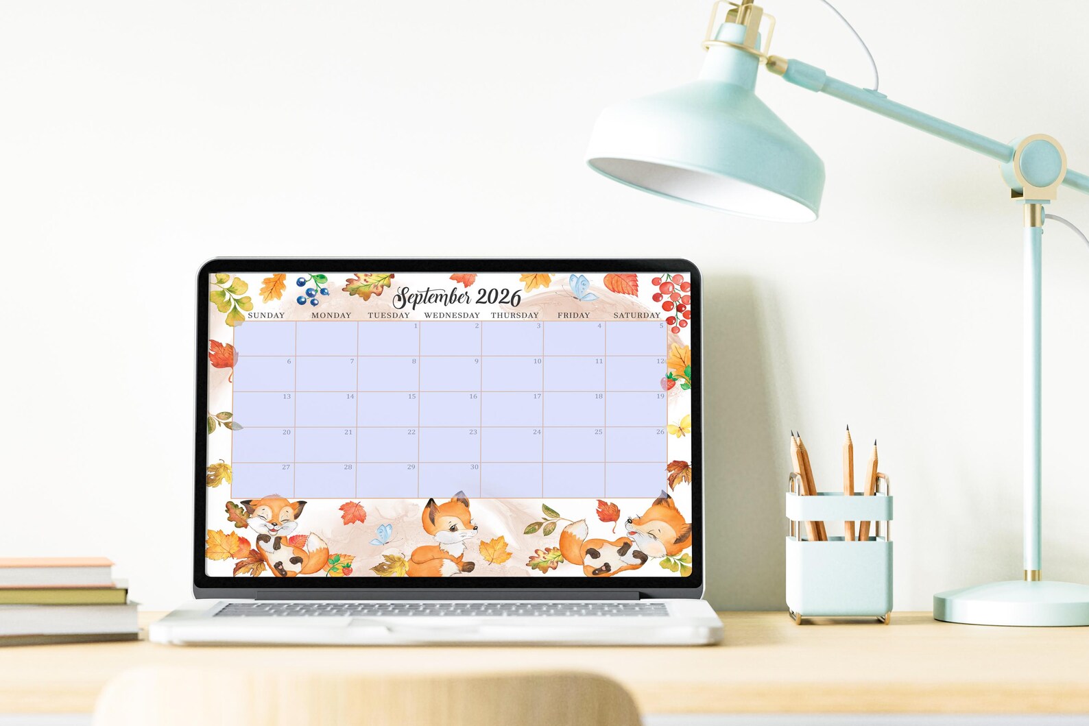 EDITABLE September 2026 Calendar, Cute Watercolor Fox, Forest Animal ...