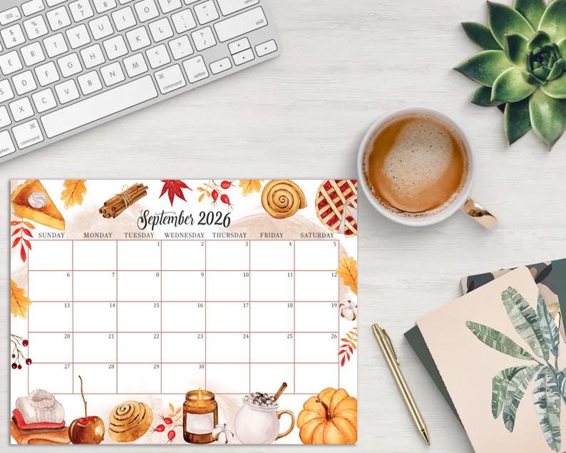 EDITABLE September 2026 Calendar, Cozy Autumn Mood, Beautiful Fall ...