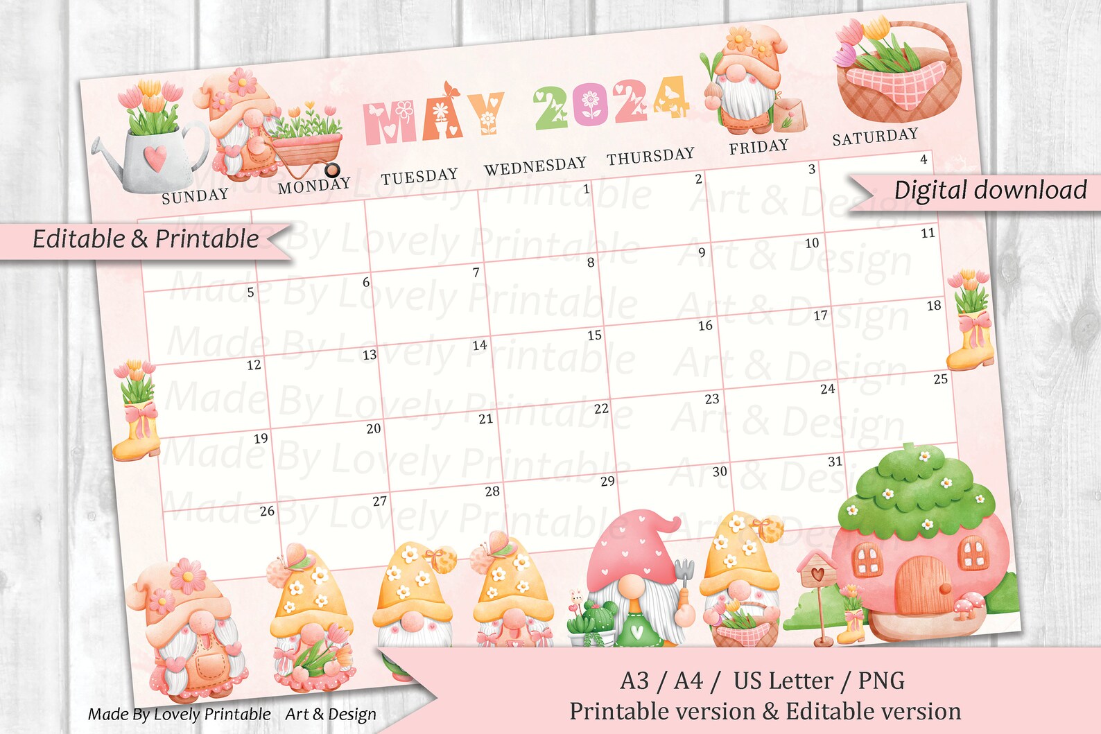 EDITABLE MAY 2024 Calendar, Kids' Planner, Spring Planner, Printable ...