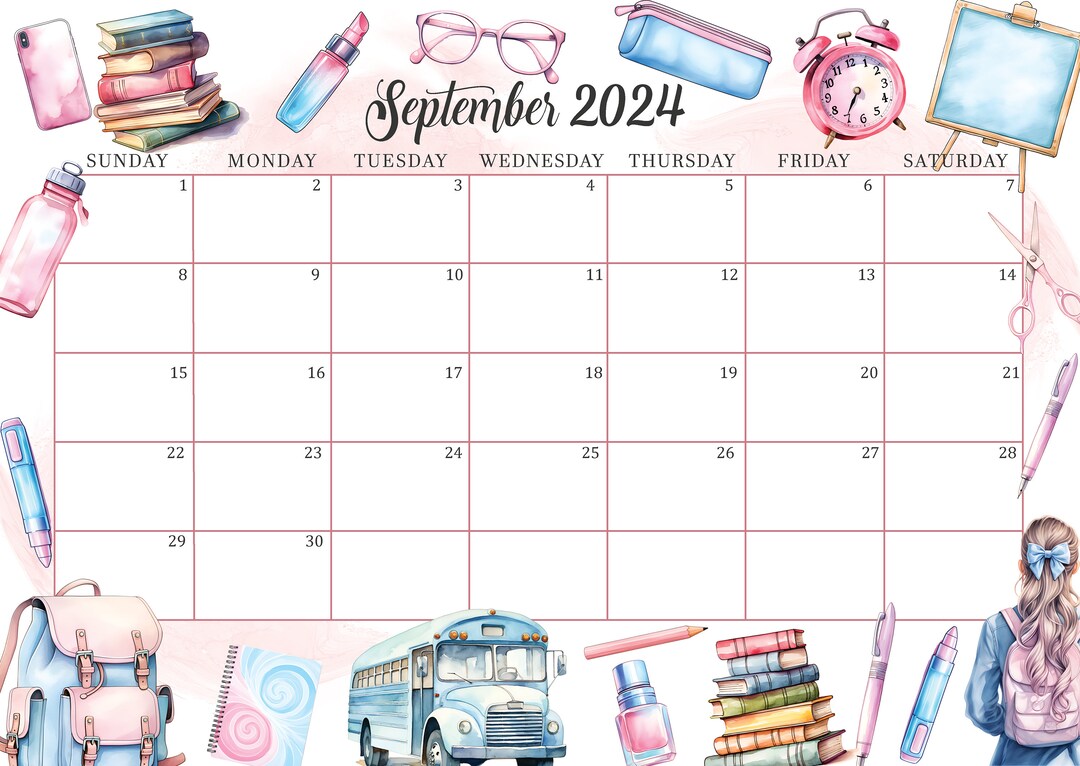 EDITABLE September 2024 Calendar, Cute Back to School Planner, Calendar ...