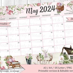 EDITABLE May 2023 Calendar, English Garden, Spring Vibe, Monthly ...