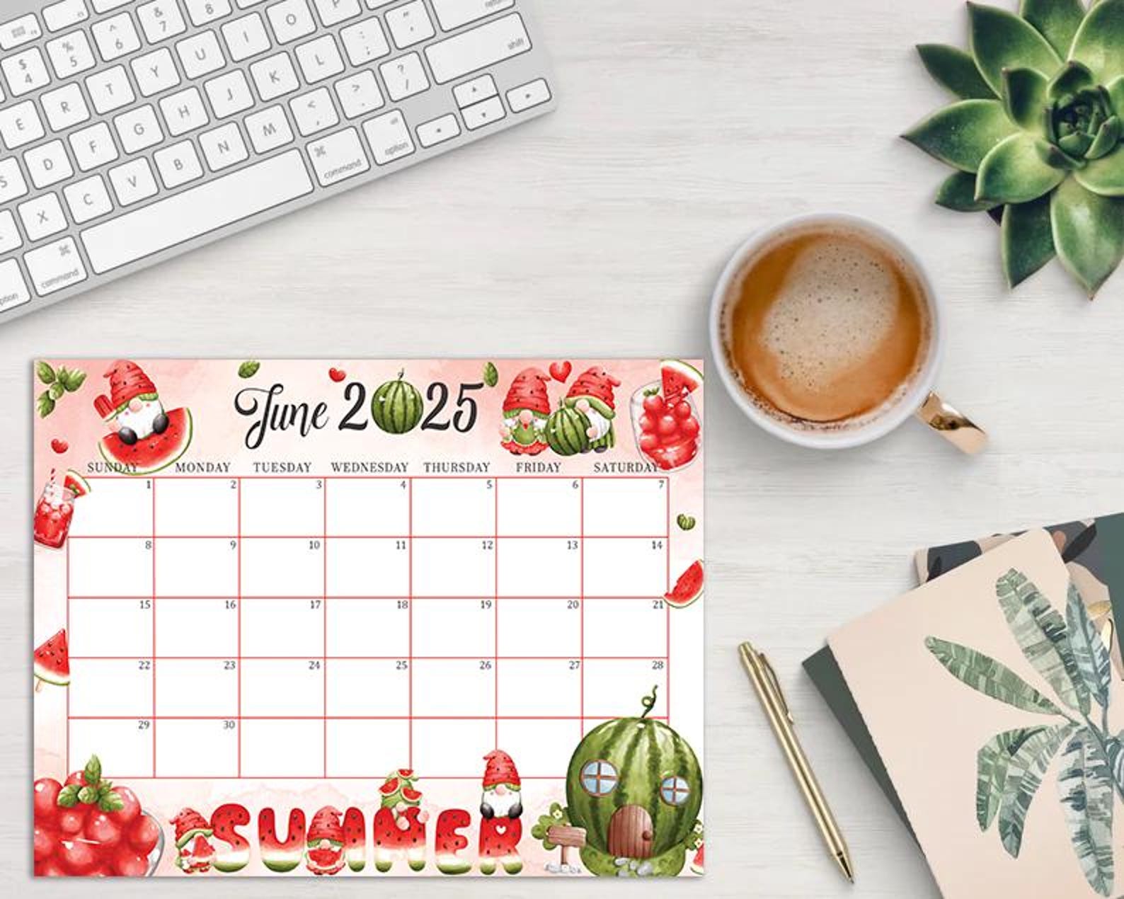 EDITABLE June 2025 Calendar, Delicious Watermelon Calendar, Summer ...