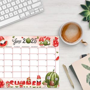 EDITABLE June 2025 Calendar, Delicious Watermelon Calendar, Summer ...