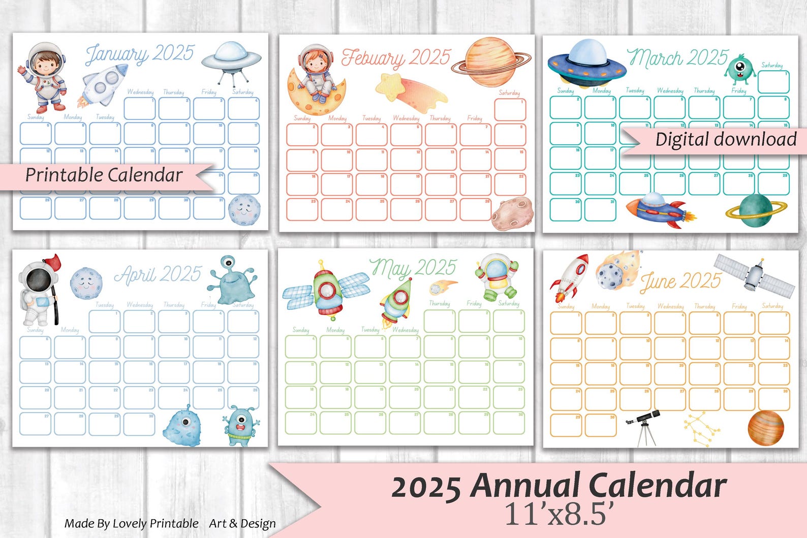 2025 Kids Calendars, Printable Calendar, Printable Kids Calendars, Cute ...