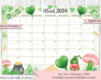 EDITABLE March 2024 Calendar, St. Patrick's Day Sweets Planner, Kids ...