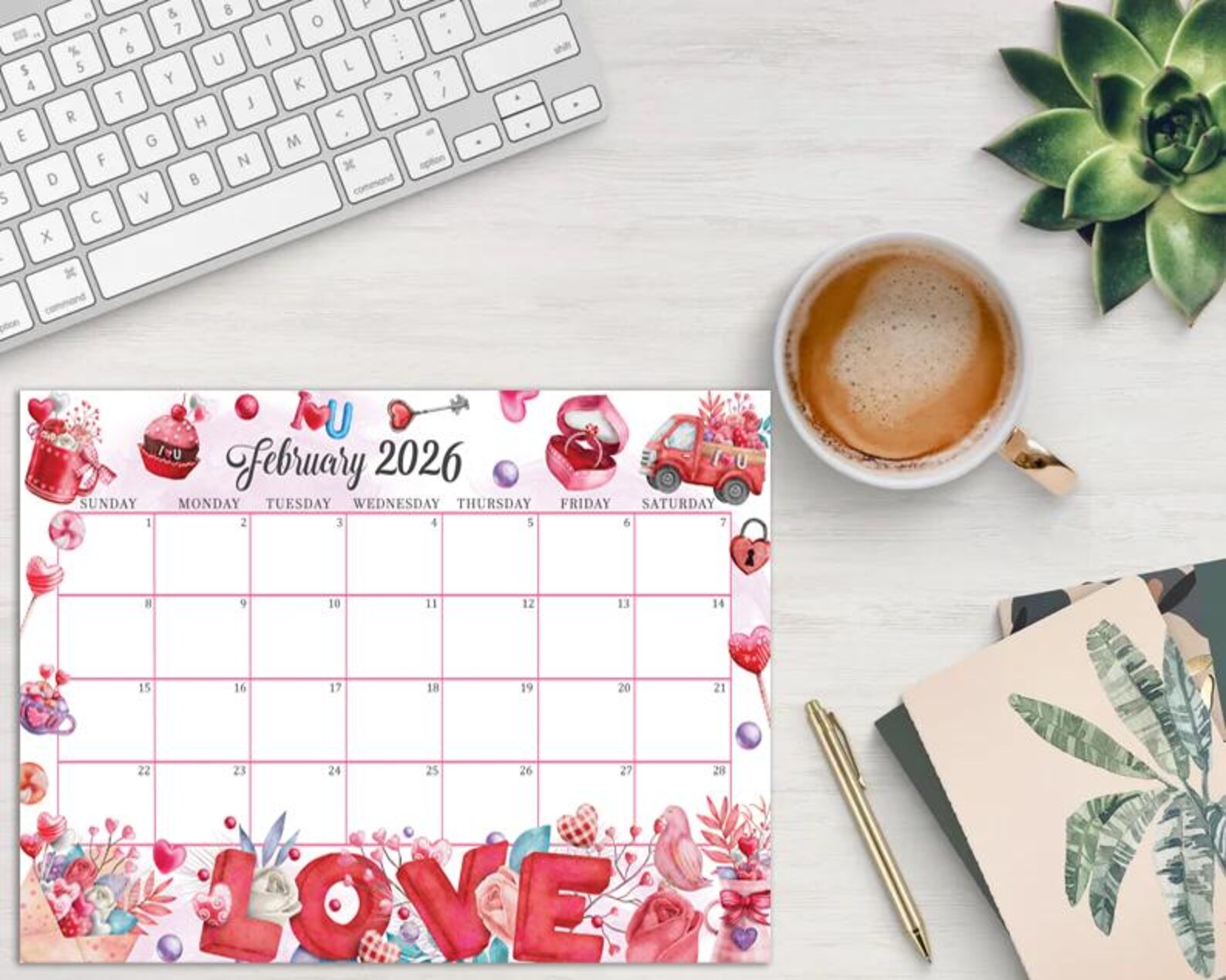 EDITABLE February 2026 Calendar, Happy Valentine With Love Gnomes ...