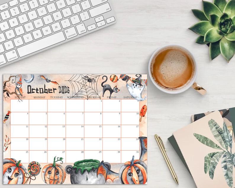 EDITABLE October 2026 Calendar, Happy Spooky Halloween Planner ...