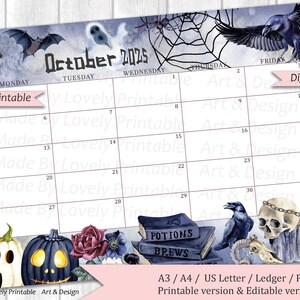 EDITABLE October 2025 Calendar, Happy Spooky Halloween Planner, (mon ...