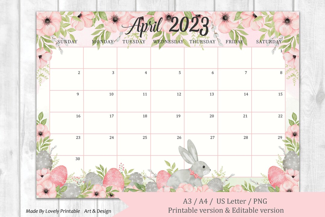 EDITABLE April 2023 Calendar Monthly Planner Happy Easter - Etsy