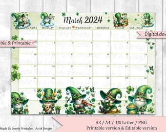 EDITABLE March 2024 Calendar, St. Patrick's Day Sweets Planner, Kids ...