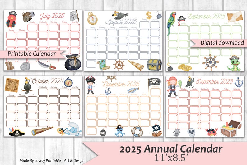 Printable Kids Calendars, Cute Calendars, Pirates Kid's Calendars ...