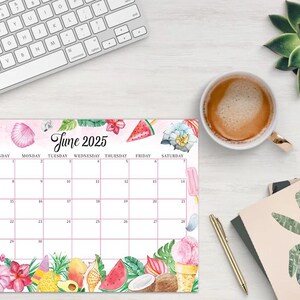 EDITABLE June Calendar, Happy Summer Vibe, Tropical Fruit & Ice Cream ...