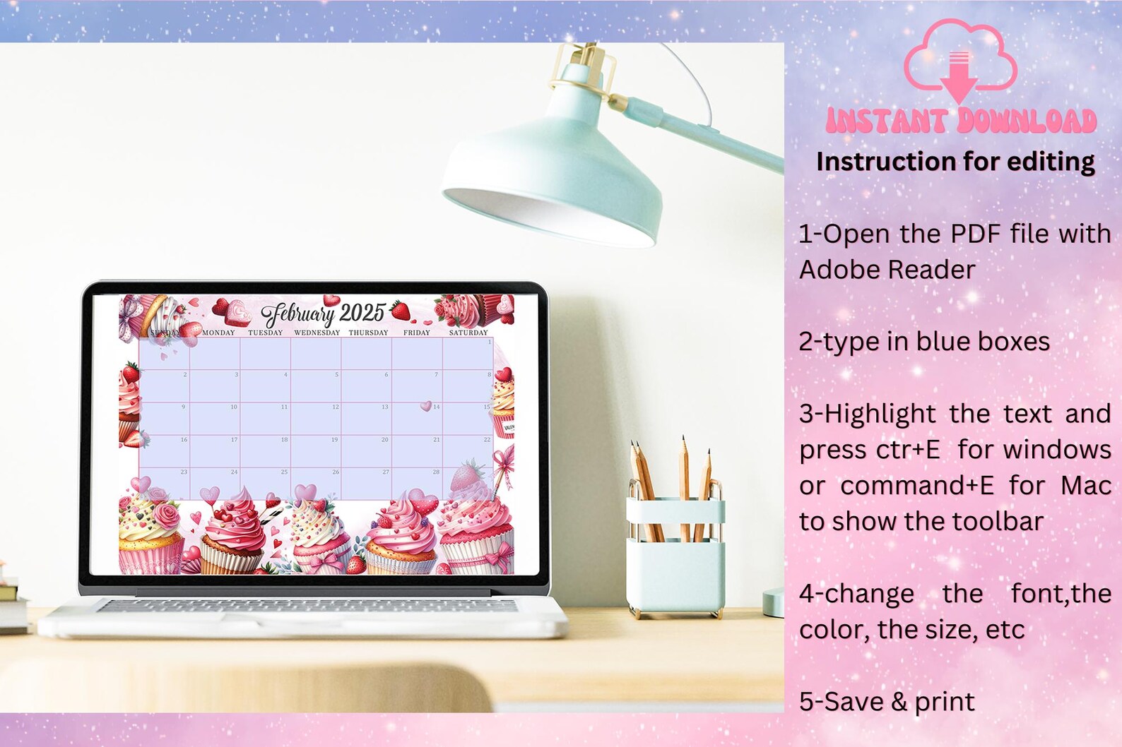 EDITABLE February 2025 Calendar, Happy Valentine With Sweet Treats ...