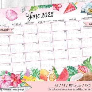 EDITABLE June Calendar, Happy Summer Vibe, Tropical Fruit & Ice Cream ...