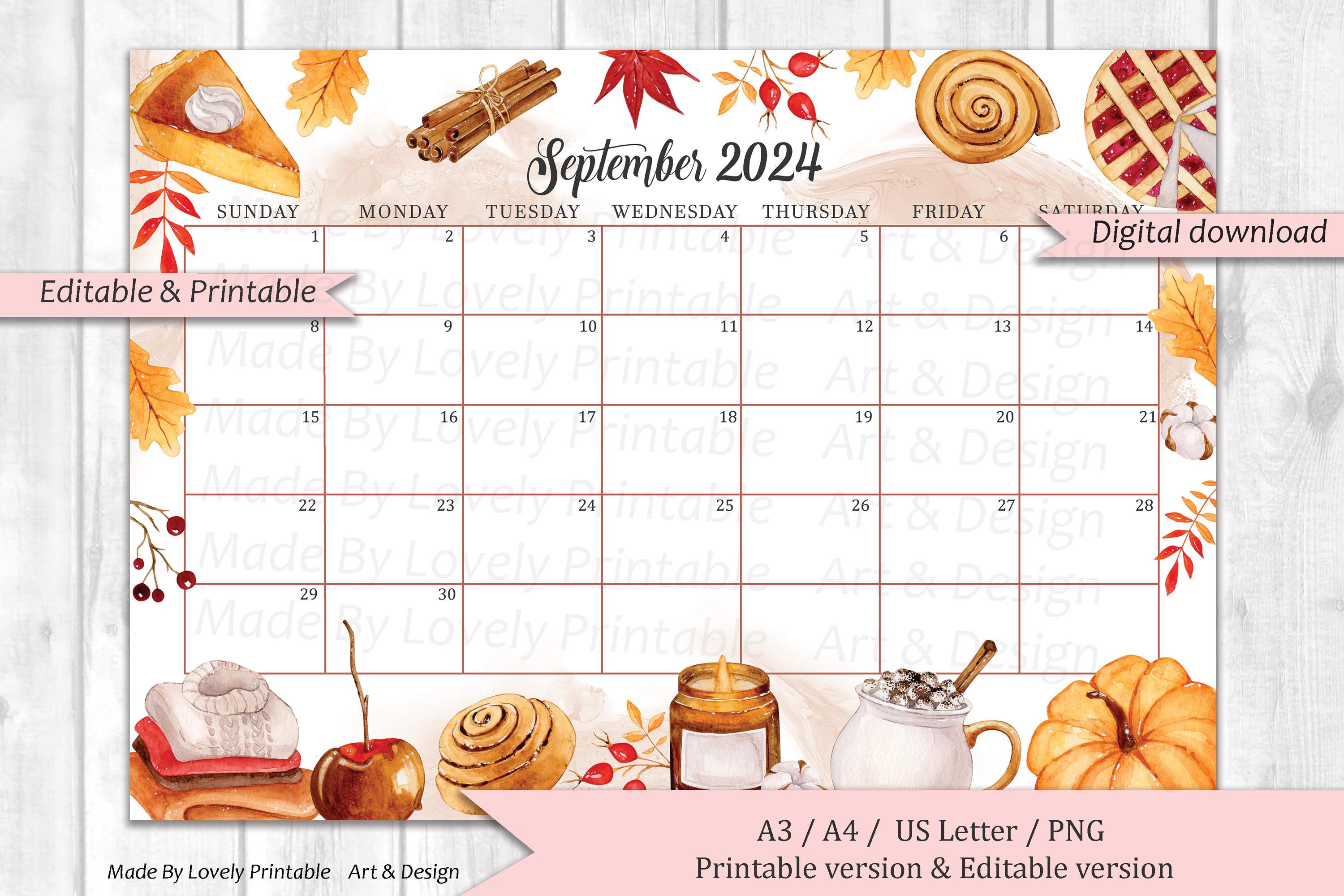 EDITABLE September 2024 Calendar, Cozy Autumn Mood, Beautiful Fall ...