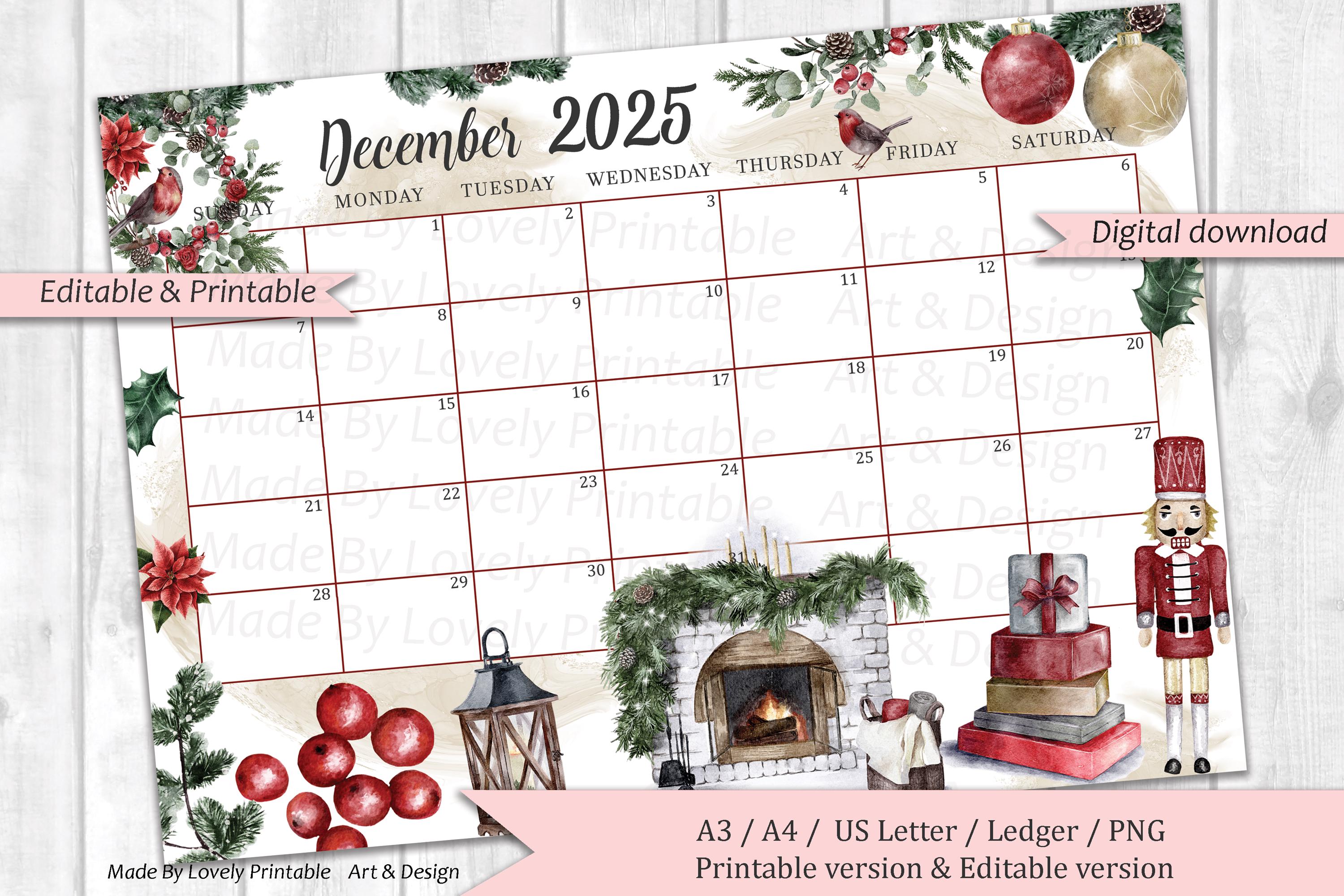 EDITABLE December Calendar, Beautiful Christmas Farmhouse Decorations ...