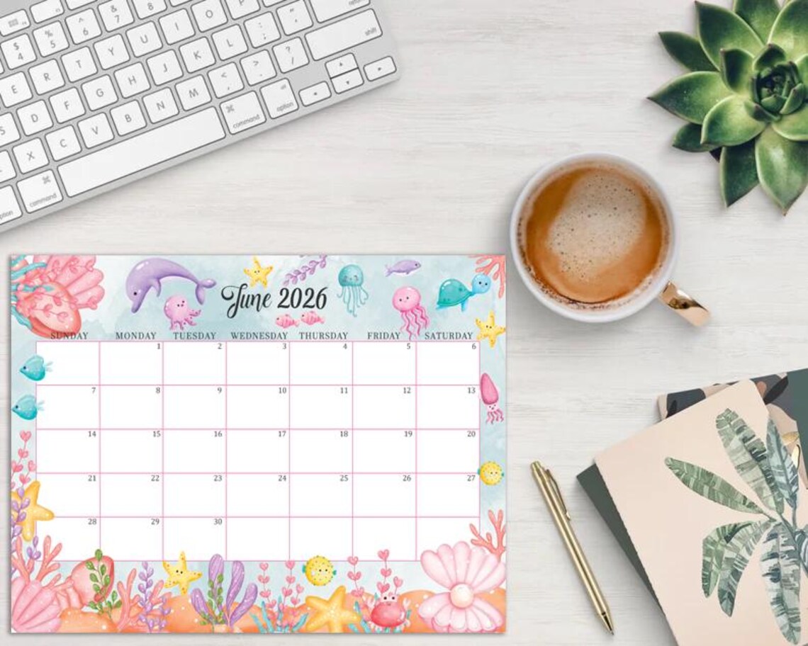 EDITABLE June Calendar, Summer Beach, Joyful & Colorful Summer at the ...