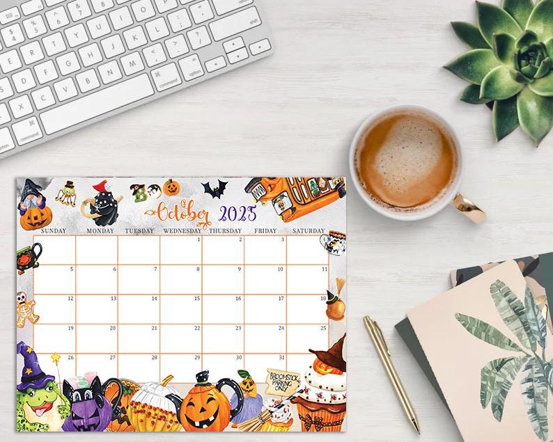 EDITABLE October 2025 Calendar, Happy Spooky Halloween Planner ...