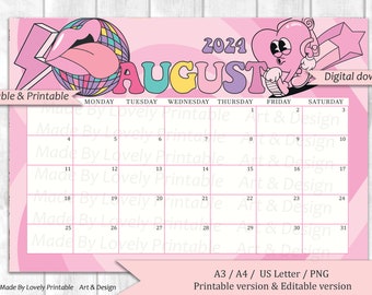 EDITABLE August 2024 Calendar, Retro Aesthetic 70s Daisy, Retro Styled ...
