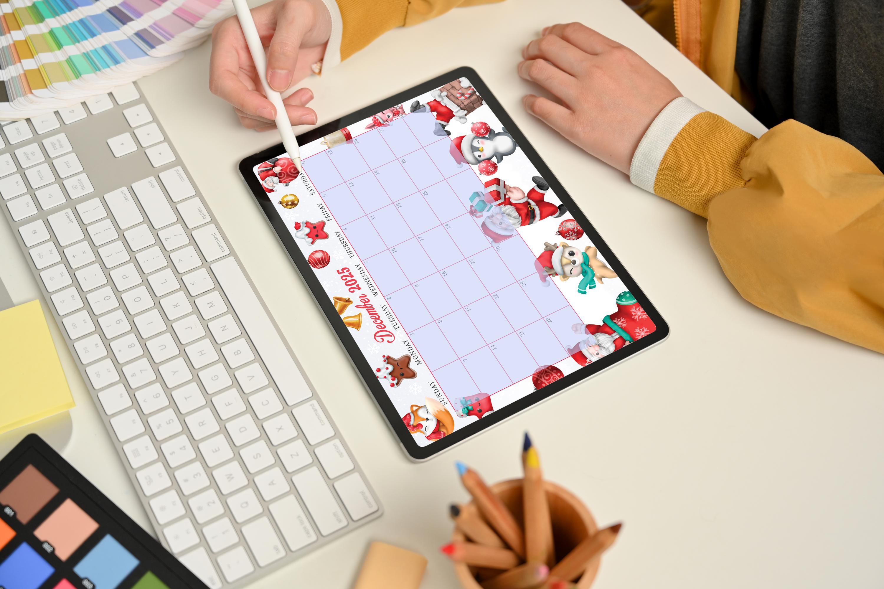 EDITABLE December Calendar, Funny Christmas, Santa & Deer and Pinguin ...