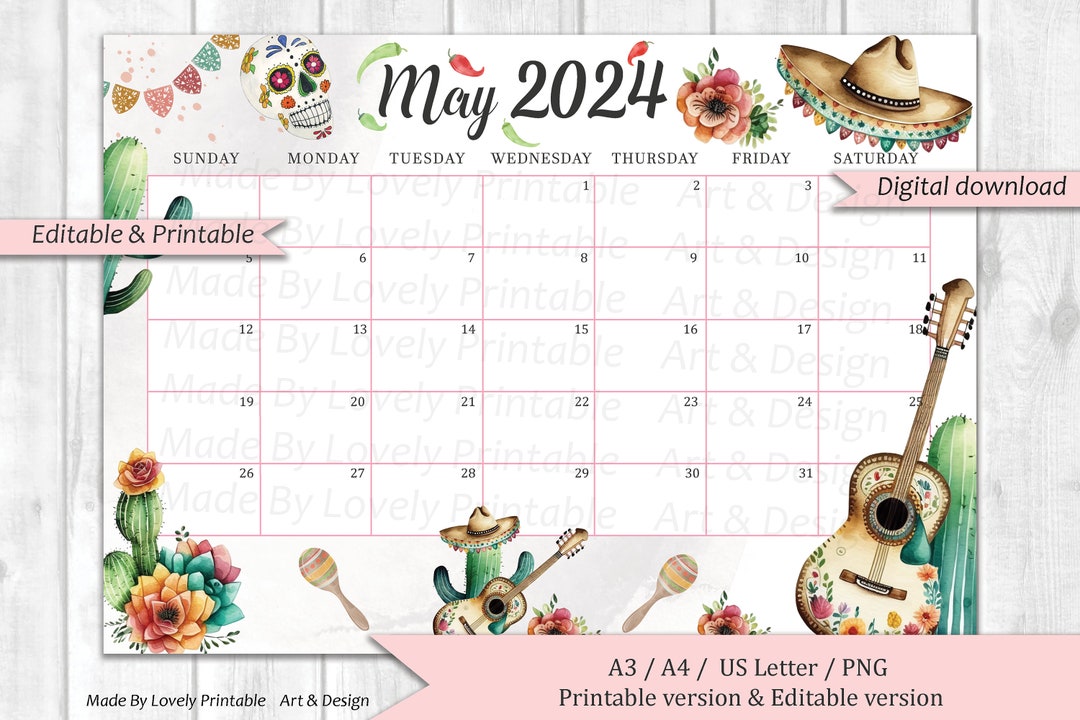 EDITABLE May 2024 Calendar, Cinco De Mayo Planner, Monthly Planner ...