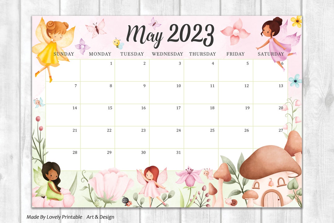 EDITABLE May 2023 Calendar Cute Fairy & Flowers and Bees - Etsy