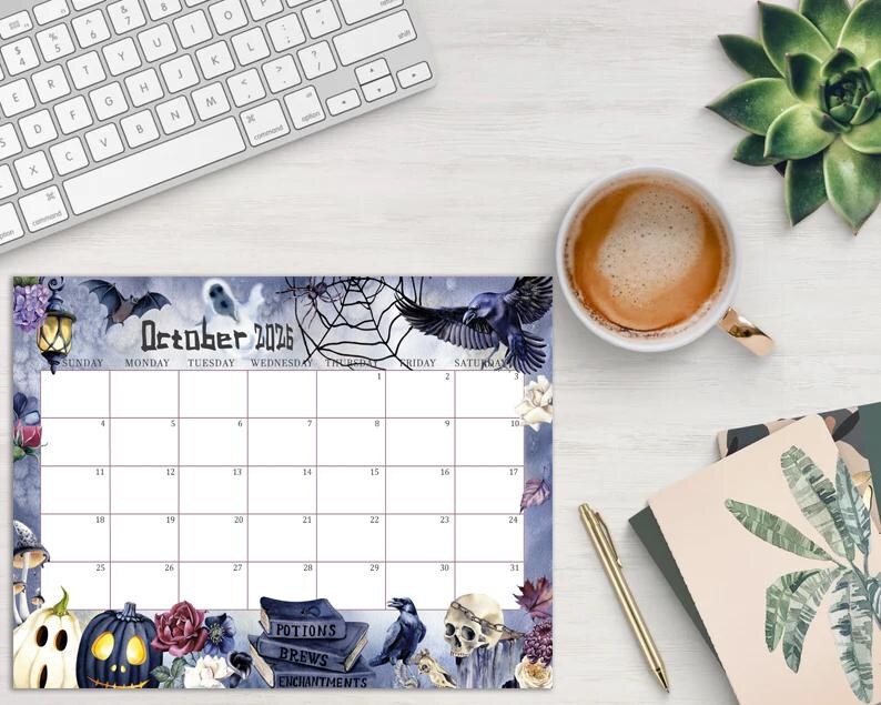 EDITABLE October 2026 Calendar, Happy Spooky Halloween Planner ...