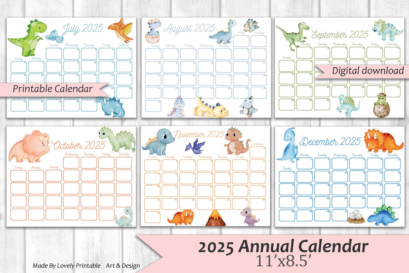 2025 Kids Calendars, Printable Calendar, Printable Kids Calendars, Cute ...