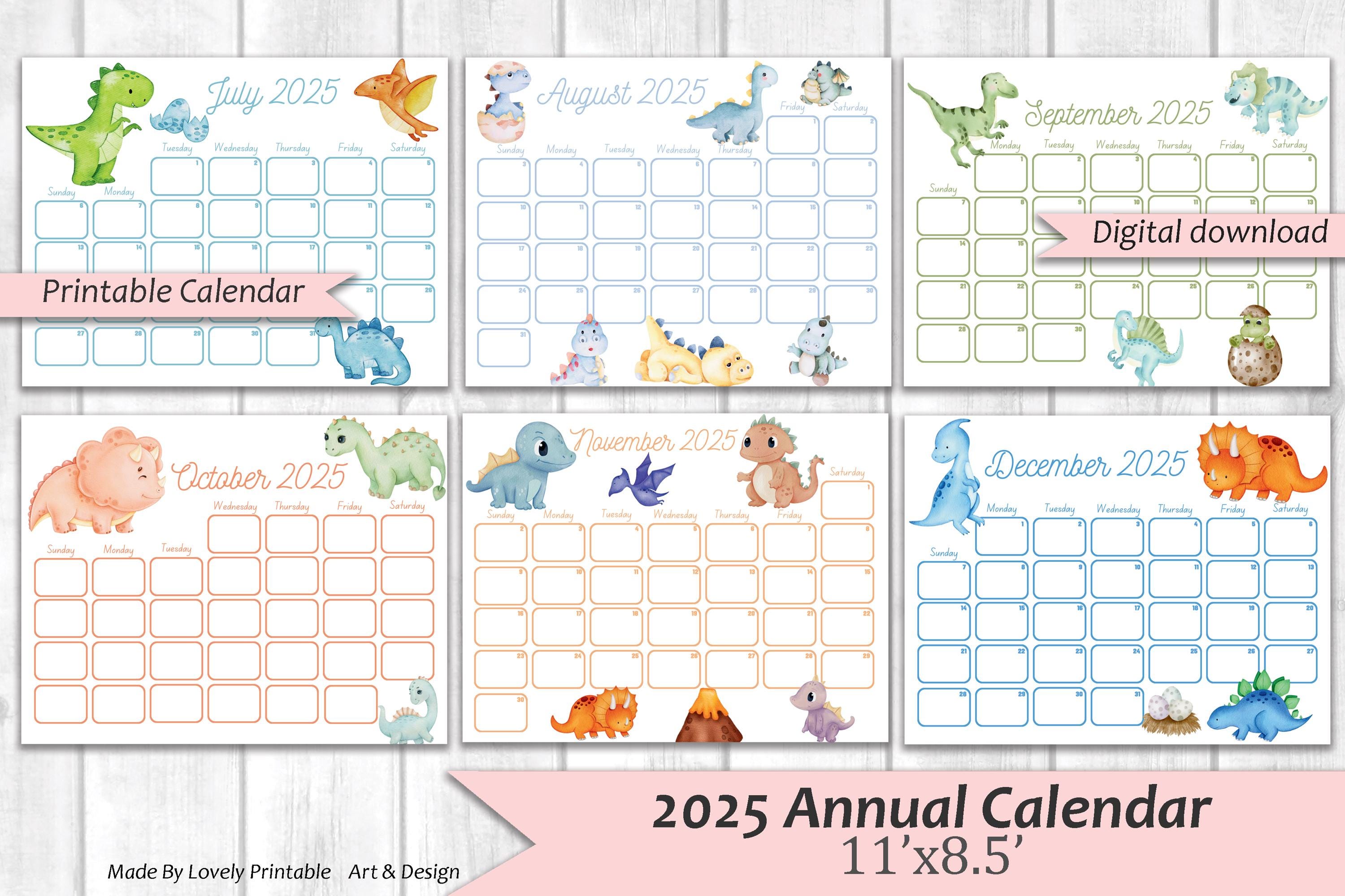 2025 Kids Calendars, Printable Calendar, Printable Kids Calendars, Cute ...